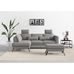 Sit & More Ecksofa SIT & MORE, B:254cm H:88cm T:188cm, grau, Wohnzimmer, Sofas, "Lindholm L-Form", mit Sitztiefenverstellung und Federkern