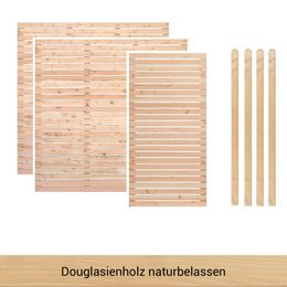 Bm Massivholz Zaun "Kurt Set 2.1", H/L: 180cm, Pfosten: 4 Stk., beige, Garten, Zaunelemente, 2 Elemente 180 x 180cm, 1 Element 90x180cm, 4 Pfosten,