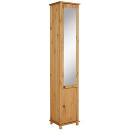 Hochschrank Home Affaire, B:34,5cm H:175,5cm T:30cm, beige, Massivholz, Badezimmer, Schr&auml;nke, "Vili", Aus massiver Kiefer, T&uuml;r mit Spiegel