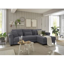 Ecksofa, B:318cm H:93cm T:197cm, grau, ED EXCITING DESIGN, 92% Polyester, 8% Nylon, Wohnzimmer, Sofas, "Angelina L-Form", mit Bettfunktion,