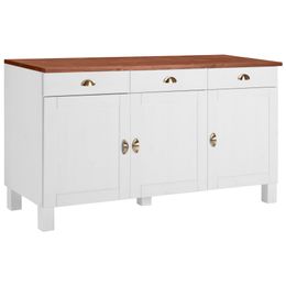 Unterschrank Home Affaire, B:150cm H:85cm T:60cm, gelb, Massivholz, K&uuml;che, Schr&auml;nke, "Oslo", 150 cm breit, 3 T&uuml;ren, 3 Schubladen, aus massiver