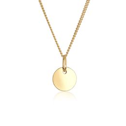Elli Premium Damen Kette mit Anh&auml;nger "Pl&auml;ttchen Coin Rund 585 Gelbgold (14 Karat)", 45, ohne Stein, Gelbgold 585, L: 45, gold, Gelbgold 585,