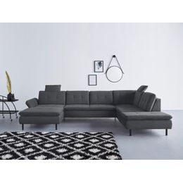 Wohnlandschaft Home Affaire, B:347cm H:83cm T:226cm, grau, 100% Polyester, Sofas, "Birkholm U-Form", Armlehnverstellung, auch in Easy Clean Bezug -
