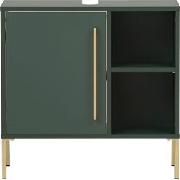 Waschbeckenunterschrank Welltime, B:65,3cm H:63,3cm T:33,1cm, gr&uuml;n, FSC-zertifizierter Holzwerkstoff, Badezimmer, Schr&auml;nke, "Kent mit goldfarbenen