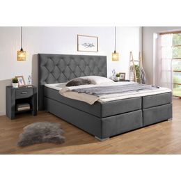 Boxspringbett Home Affaire, B:223cm L:210cm, grau, Komplettbetten, "Chalon, in verschiedenen Breiten", inkl. Topper, wahlweise in H2, H3 oder H4
