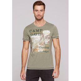 CAMP DAVID Herren T-Shirt, gr&uuml;n, Gr. S, bedruckt, Jersey, Obermaterial: 60% Baumwolle, 40% Polyester, Shirts, mit offenen Kanten