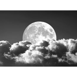 papermoon Fototapete "Mond Schwarz & Wei&szlig;", B/L: 3,5m x 2,6m, Bahnen: 7 Stk., schwarz, Schlafzimmer, Tapeten