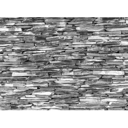 papermoon Fototapete "Steinwand Schwarz & Wei&szlig;", B/L: 3,5m x 2,6m, Bahnen: 7 Stk., schwarz, Schlafzimmer, Tapeten