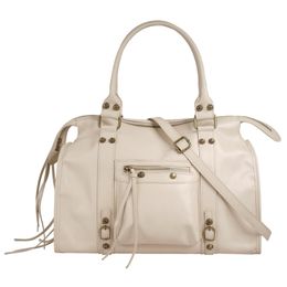 FORTY Damen Shopper, beige, Leder, leicht gl&auml;nzend, unifarben, Taschen, echt Leder, Made in Italy