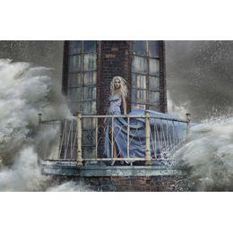 papermoon Fototapete "LEUCHTTURM-WELLEN FRAU BEGRIFFSFOTO FANTASIE SURREAL", B/L: 4m x 2,6m, Bahnen: 8 Stk., bunt, Schlafzimmer, Tapeten