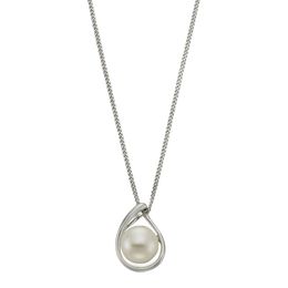 ZEEme Damen Kette mit Anh&auml;nger "Silber 925 rhodiniert 45cm mit einer wei&szlig;en Perle 9-9,5mm", 45cm, Silber 925 (Sterlingsilber), L: 45 B: 12mm, wei&szlig;,