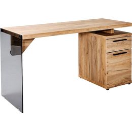 Schreibtisch Jahnke, B:141,8cm H:74cm T:55cm, grau, B&uuml;ro, Tische, "LUX", wechselseitig montierbar, Seitenteil aus ESG Sicherheitsglas