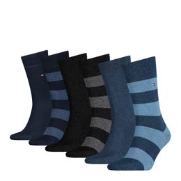 Tommy Hilfiger Damen Socken "TH MEN RUGBY SOCK 6P ECOM", Gr. 39, blau, Baumwollmischung, Socken, 3x gestreift, 3x unifarben, Rippenb&uuml;ndchen, Logo-Flag