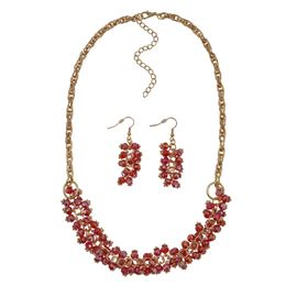Steuer Damen Paar Ohrh&auml;nger "Set aus Collier und Ohrhaken in goldfarben rote Glassteine", rot, Metall, Ohrringe