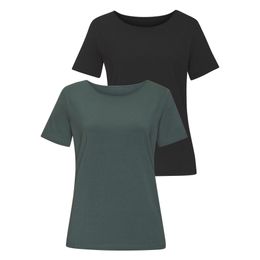 Lascana Damen T-Shirt "mit Rundhals-Ausschnitt", gr&uuml;n, Basic, Gr. 48, unifarben, Single Jersey, Obermaterial: 50% Baumwolle, 45% Modal (TENCEL ), 5%