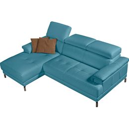 Ecksofa Egoitaliano, B:250cm H:99cm T:166cm, blau, Leder &raquo;BULL&laquo; (echtes Rindsleder). Geschliffenes, pigmentiertes und behandeltes Rindsleder mit