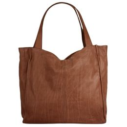 Samantha Look Damen Shopper, braun, Leder, leicht gl&auml;nzend, unifarben, Taschen, echt Leder, Made in Italy