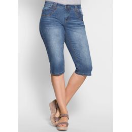 sheego Damen Caprijeans, blau, Gr. 50, unifarben, 98% Baumwolle, 2% Elasthan, Jeans