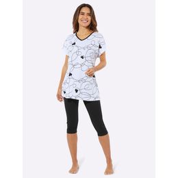 Damen Schlafanzug, Gr. 52, schwarz-wei&szlig;, 100% Baumwolle, Unterteil:95% Baumwolle, 5% Elasthan, Homewear-Sets
