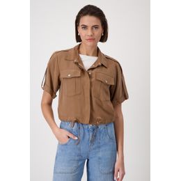 monari Damen Kurzblazer, braun, Gr. 42, clean, unifarben, Web, Obermaterial: 79% Lyocell, 21% Leinen, Blazer, mit Tunnelzug am Saum