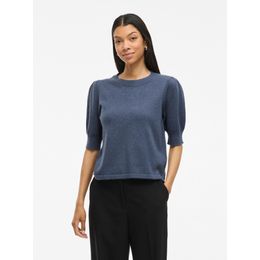 Vila Damen Strickpullover "VIRIL 2/4 SLEEVE O-NECK KNIT TOP - NOOS"vintage indigo detail:schwarz melange, Gr. XXL, meliert, Strick, Obermaterial: 50%