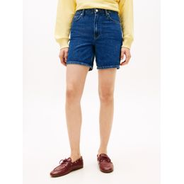 Shorts Tommy Hilfiger "DNM EMI STRAIGHT SHORT RW", Damen, Gr. 28, N-Gr, blau (emi), Web, Obermaterial: 100% Baumwolle, unifarben, straight fit kurz, Hosen Shorts
