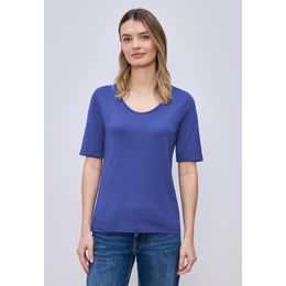 T-Shirt Street One, Damen, Gr. 34, amparo blau, Web, 50% Modal, 50% Baumwolle, unifarben, normal normal, V-Ausschnitt, B&uuml;ndchen, Shirts T-Shirt, mit V-Ausschnitt