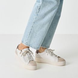 Tamaris Damen Plateausneaker, Gr. 42wei&szlig; kombiniert, Lederimitat, kontrastfarbene Details, Schuhe, Schn&uuml;rschuh, Halbschuh, Freizeitschuh in veganer