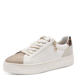 Tamaris Damen Plateausneaker, Gr. 41wei&szlig; kombiniert, Lederimitat, kontrastfarbene Details, Schuhe, Schn&uuml;rschuh, Halbschuh, Freizeitschuh in veganer