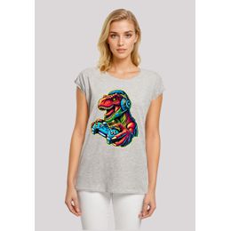 F4NT4STIC Damen T-Shirt "Dinosaurier Gamer", grau, Gr. 4XL, Obermaterial: 100% Baumwolle, Shirts, Premium Qualit&auml;t