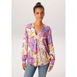 Aniston CASUAL Damen Schlupfbluse, bunt, Gr. 46, bedruckt, gebl&uuml;mt, Web, Obermaterial: 100% Viskose, Blusen, mit farbenfrohen, gro&szlig;fl&auml;chigen Bl&uuml;ten