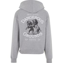 Herren Sweatjacke "Upscale by Mister Tee Dangerous Grounds Oversize Zip Hoody"erdgrau, Gr. M, UPSCALE BY MISTER TEE, 100% Baumwolle, Sweatjacken