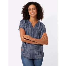 Casual Looks Damen Druckbluse, blau, Gr. 50, gemustert, 100% Viskose, Blusen