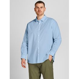 Jack & Jones PlusSize Herren Langarmhemd "JJJOE SHIRT LS PLAIN PLS", blau, Gr. 6XL, JACK & JONES PLUSSIZE, unifarben, Web, Obermaterial: 65% Polyester, 35% Baumwolle,