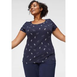 Kangaroos Damen T-Shirt, blau, Gr. 52, unifarben, Rippware, Obermaterial: 100% Baumwolle, Shirts, kurz&auml;rmelig, sehr figurbetont und h&uuml;ftbedeckend
