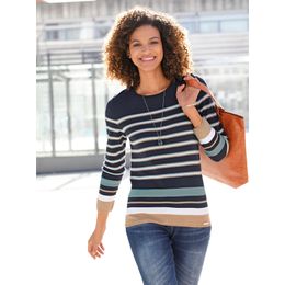 Casual Looks Damen Streifenpullover "Pullover", blau, Gr. 50, gemustert, gestreift, mehrfarbig, 50% Baumwolle, 50% Polyacryl, Pullover