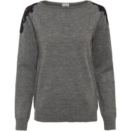 bonprix Damen Strickpullover, grau, Gr. 36, Obermaterial: 100% Polyacryl. Spitze: 95% Polyester, 5% Elasthan, Pullover, aus Polyacryl, mit Spitze aus