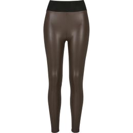 Urban Classics Damen Leggings "Urban Classics Damen Ladies Faux Leather High Waist Leggings"braun, Gr. S, unifarben, 91% Polyester, 9% Elasthan, Hosen
