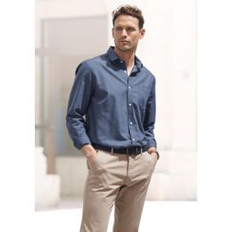 H.I.S. H.I.S Herren Langarmhemd, blau, Gr. L, unifarben, Web, Obermaterial: 100% Baumwolle, Hemden, mit Kentkragen, Oxford-Qualit&auml;t aus reiner Baumwolle