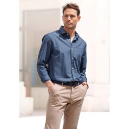 H.I.S. H.I.S Herren Langarmhemd, blau, Gr. XXL, unifarben, Web, Obermaterial: 100% Baumwolle, Hemden, mit Kentkragen, Oxford-Qualit&auml;t aus reiner Baumwolle