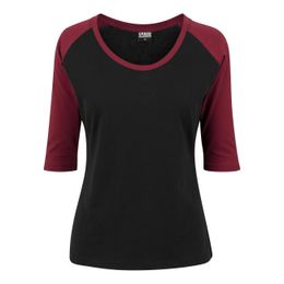 Urban Classics Damen Kurzarmshirt "Urban Classics Damen Ladies 3/4 Contrast Raglan Tee"schwarz, burgundy, Gr. XS, mehrfarbig, 100% Baumwolle, Shirts