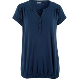 bonprix Damen T-Shirt "Baumwoll-Shirt, Kurzarm", blau, Gr. 36, Obermaterial: 100% Baumwolle, Shirts, l&auml;ssige Passform, Kurzarm, V-Ausschnitt, aus