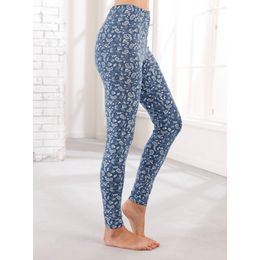 Damen Leggings, blau, Gr. 50, Paisley, gemustert, mehrfarbig, unifarben, 95% Baumwolle, 5% Elasthan, Hosen