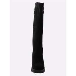 sheego Damen Weitschaftstiefel, Gr. 37, schwarz, Leder, Veloursleder, Schuhe