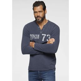 Arizona Herren Henleyshirt, blau, Gr. M, washed, Single Jersey, Obermaterial: 100% Baumwolle, Shirts, Langarm, casual, Rundhalsausschnitt, aus