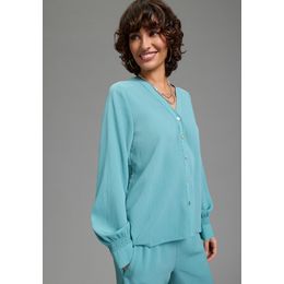 Laura Scott Damen Langarmbluseblaugr&uuml;n, Gr. 44, unifarben, Web, Obermaterial: 100% Polyester, Blusen, mit V-Ausschnitt, figurumspielende Passform,