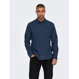 Only & Sons ONLY & SONS Herren Langarmhemd "ONSROAD LIFE REG MELANGE LS SHIRT NOOS", blau, Gr. L, unifarben, Web, Obermaterial: 100% Baumwolle, Hemden