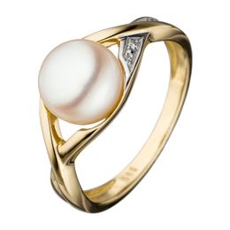 Jobo Damen Perlenring, 52, P1 = bei 10-facher Vergr&ouml;&szlig;erung erkennbare Einschl&uuml;sse, Gelbgold 585 Perlen, gelb, Gelbgold 585, Perlen, Fingerringe, 585