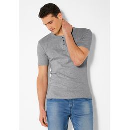 H.I.S. H.I.S Herren T-Shirt, grau, Basic, Gr. S, meliert, Feinripp, Obermaterial: 100% Baumwolle, Shirts, mit aufwendiger Knopfleiste, perfekt als