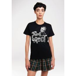 logoshirt Damen T-Shirt "Marvel - Groot", schwarz, Gr. XS, bedruckt, 100% Baumwolle, Shirts, mit witzigem Groot Print